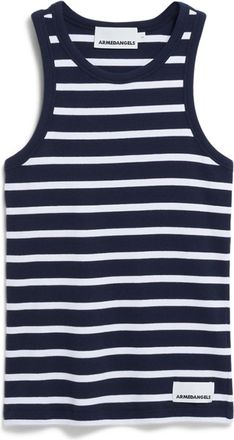 Armedangels Damen RIPP-Top aus Bio-Baumwoll Mix KANITAA Stripes Fitted Night Sky-White