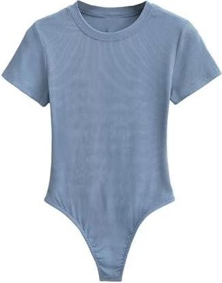 Generic YUJIEBB Body d&eacute;t&eacute; &agrave; manches courtes et col rond pour femme, tricot, extensible, mince, 14 couleurs, c11, S