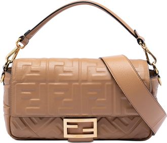 Fendi Beige Zucca Embossed Leather Baguette Satchel