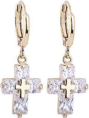Generic Femmes S Cubic Zirconia Dangle Drop Cross Hoop Boucles Doreilles Bijoux De Banquet Service DurableDurabilit&eacute;