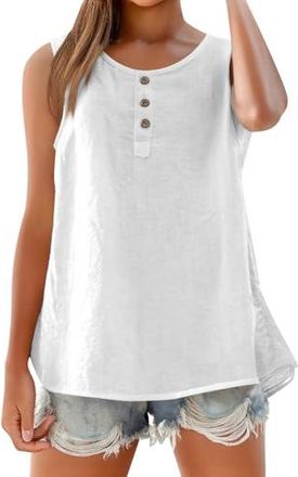 Generic Debardeur Femme Chic et &eacute;l&eacute;gant Chemisier sans Manche Imprim&eacute; D&eacute;bardeur en Coton et Lin Crop Top Ete Haut Chic et Elegant Fluide Ample Caraco Vetement