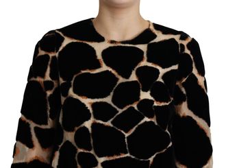 Dolce & Gabbana Womens Black Giraffe Print Shift Mini Dress Nylon Silk