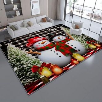 Generic Tapis De Salon Color&eacute; 120 x 180 cm avec Motif Bonhomme De Neige Abstrait Sapin De No&euml;l, Tapis Antid&eacute;Rapant Lavable Poil Ras Moelleux pour Chambre, Sal