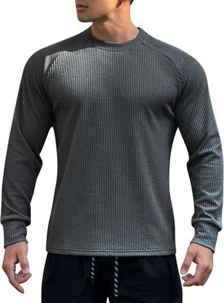 Generic Haut de bodybuilding confortable à manches longues pour homme, vêtement de sport anti-humidité pour la course à pied, gris foncé, 3XL