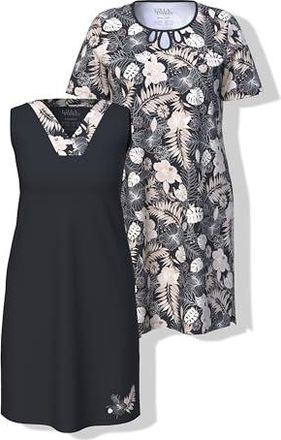 Ulla Popken 2 Pcs Bigshirts, Palmes Spring 2 Grandes Chemises, Palmiers Printemps, Noir, 58-60 Femmes
