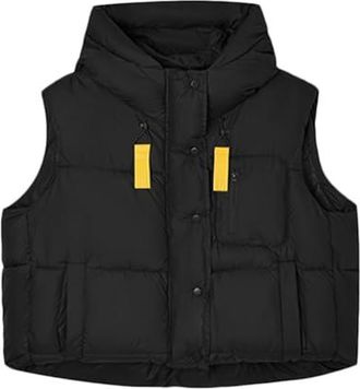 Generico Gilet léger avec col montant et boutons pression Veste de transition moderne et ajustée pour la maison Gilet rembourré court pour femme avec capuche, 