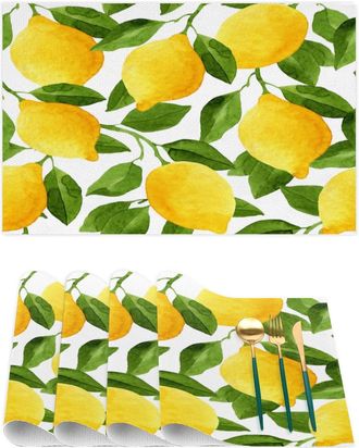 TropicalLife Obstbl&auml;tter Zitrone Rechteckige Tischsets 1er Set, Zitrone Platzset f&uuml;r K&uuml;che Esstisch Zuhause Restaurant Waschbar Rutschfest Hitzebest&auml;ndig PVC Platz