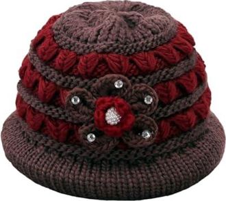 Generic M&uuml;Tze Gilet dhiver en tricot pour femme avec application d&eacute;corative florale faite &agrave; la main, Caf&eacute; (01), taille unique