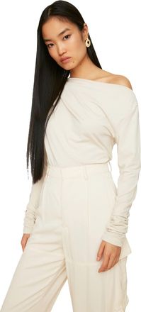 Trendyol Trendyol Damen Trendyol Kajakkragen drapierte gestrickte Bluse Blouse, Stone, XS