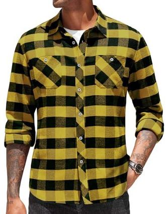 Coofandy Chemise en flanelle &agrave; manches longues pour homme - Chemise &agrave; carreaux - Chemise d&eacute;contract&eacute;e pour homme - Chemise b&ucirc;cheron - Chemise &agrave; carreaux avec p