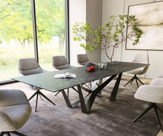 DELIFE Esstisch Edge 300x100cm Keramik LaminamNero Greco Anthrazit Spider Flachstahl Schwarz, Esstische
