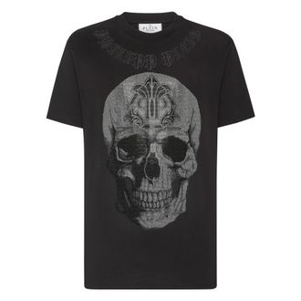 Philipp Plein Homme, Tops, Noir, Taille: 4XL T-shirt Col Rond SS Gothic Banner