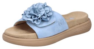 Rieker Pantolette RIEKER, Damen, Gr. 37, blau (hellblau), Nubuklederimitat, Textil, unifarben, Schuhe Pantolette, Sommerschuh, Hausschuh, Strandschuh mit beq