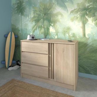 Calicosy Calicosy - Commode - parisot - escale - 3 tiroirs - 1 porte - Panneau de particules chene
