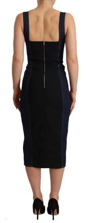 Dolce & Gabbana Womens Dark Blue Cotton Denim Sheath Midi Dress