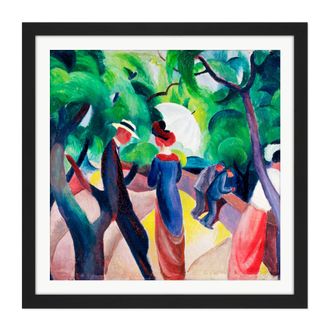 Fine Art Prints Macke August Promenade Gem&auml;lde, quadratisch, Holzrahmen, 40,6 x 40,6 cm
