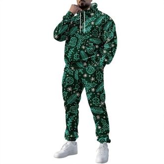 Generic Survêtement de Noël pour homme - Ensemble complet - Sweat à capuche et pantalon de jogging - Coupe régulière - Manches longues - Poche, 01-1-Vert, XXL