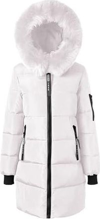 Generic Manteaux dhiver pour femmes, chaud et épais, manteau long dhiver en duvet avec poches imperméables, capuche en fausse fourrure, blanc, 3XL