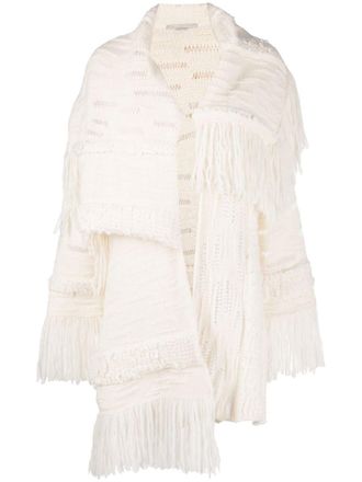 Stella McCartney cardigan asymétrique à franges - Blanc