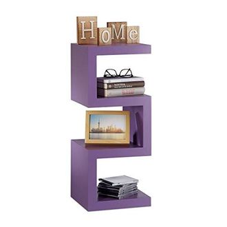 Relaxdays Retro Standregal im Zickzack Design, Dekoregal für DVD, CDs, schmales Bücherregal HxBxT 75x30x30 cm, violett
