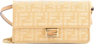 Fendi Baguette Wallet on Chain Zucca Embroidered Raffia shoulder bag - Nude