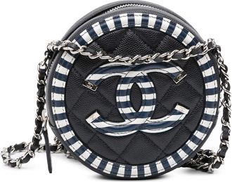 Chanel Hobo Bags - Caviar Striped CC Filigree Round Crossbody - Gr. unisize - in Blau - für Damen