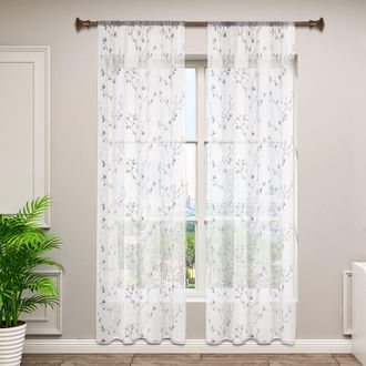 Woltu 2er Set Gardinen, Vorhänge für Wohnzimmer Kinderzimmer Schlafzimmer, mit Kräuselband, Leinenoptik, Halbtransparent Voile, 140 x 175 cm, Grau