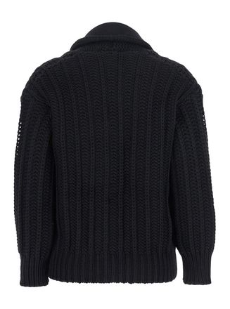 Dolce & Gabbana Womens Black Wide Neckline Virgin Wool Cardigan Tops Top