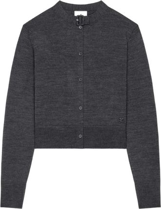 Courr&egrave;ges Femme, Pulls, Gris, Taille: 38 FR Buckle Button Cardigan