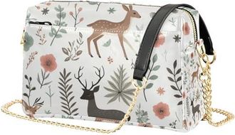 Mnsruu Sacs à bandoulière pour femme, motif sans couture avec motif floral de cerfs, sacs à main en cuir