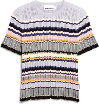 Armedangels Damen Strickshirt aus Bio-Baumwolle MAAYA Stripes Fitted Misty Morning-deep Rosalilly