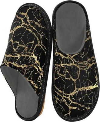 HMZXZ Pantoufles marbrées noires et dorées pour homme et femme, chaussons dintérieur marbrés dorés pour la maison, la chambre à coucher, les voyages, multic