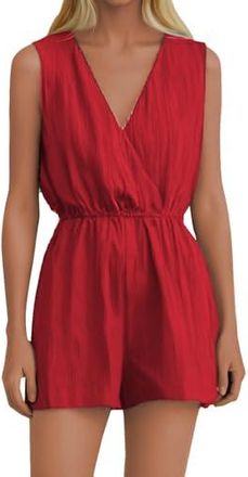 Generic Barboteuse habill&eacute;e pour femme avec col en V et short sans manches une pi&egrave;ce sexy et d&eacute;contract&eacute;e, Rouge, XL