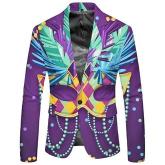 Generic Veste pour homme - Impression num&eacute;rique 3D - Multicolore - Costume de carnaval - Blazer Slim Fit - Motif amusant - Veste de costume - Tenue de f&ecirc;te po