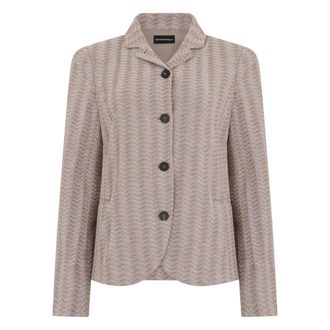 Emporio Armani Femme, Vestes, Beige, Taille: 40 FR Embossed Wave Jacquard Jacket
