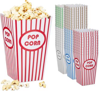 Relaxdays Popcorntüten, 50er Set, gestreift, Retro-Optik, Kino, Filmabend Zubehör, Pappe, Popcornbehälter, Mehrfarbig