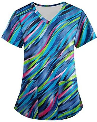 Generic Vente Flash du Jour Et Soldes,Tenue Aide Soignante Professionnelle T-Shirts à Manches Courtes Femme Tunique Infirmiere Hauts De Travail Grande Taille 