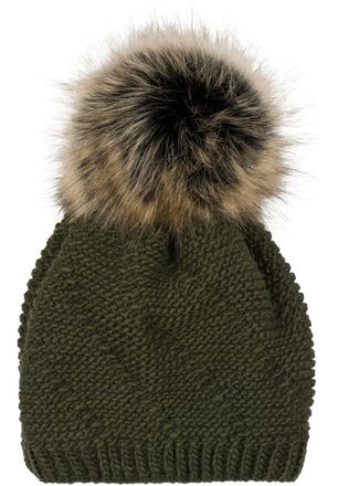 styleBREAKER Unisex Einfarbige Strick Bommelmütze fein gestrickt mit Fleece Futter, Winter Fellbommel Mütze 04024175, Farbe:Oliv