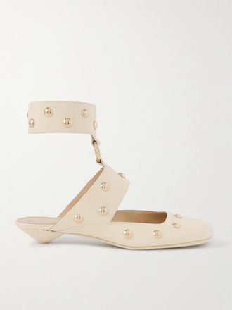 Chlo&eacute; Mules En Cuir &Agrave; Clous Jade - Cr&egrave;me