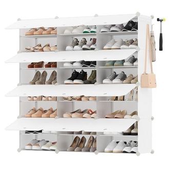 Songmics Schuhregal, Schuhschrank mit 12 Fächern, für Garderobe und Eingangsbereich, für bis zu 48 Paar Schuhe, anpassbar, wolkenweiß LPC040W02