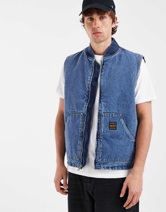 Levi's gilet utilitaire en denim Workwear d&eacute;lav&eacute; camel-Bleu