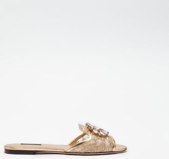 Dolce & Gabbana Sandale Aus Spitze Mit Kristallen - Frau Pantoletten Und Mules Gold 38.5