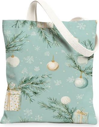 Generic Sacs fourre-tout en toile de No&euml;l, pommes de pin et ornements, r&eacute;utilisables, vintage, l&eacute;gers, lavables, bleu, 13x15 Inch