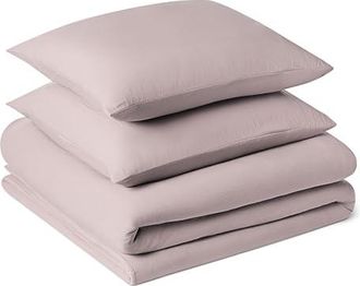 Amazon Basics Vorgewaschenes Mikrofaser-Bettwäsche-Set, extra weich, natürlicher Knitter-Look, bügelfrei, 3-teilig, Doppelbett, Bettbezug 200 x 200 cm & 2 Kissenbez