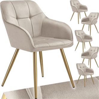 TecTake Tectake - Chaise marilyn aspect velours capitonn&eacute; Lot 6 chaises de salle &agrave; manger avec taupe/or