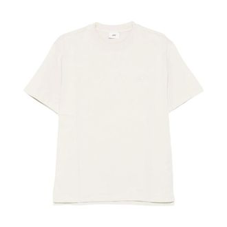 Autry Homme, Tops, Beige, Taille: M Beige Crew Neck Logo Patch T-shirt