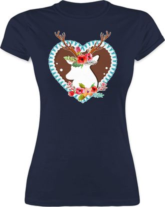 Shirtracer Shirt Damen - Kompatibel mit - Hirsch Hirschgeweih Oktoberfest - M - Navy Blau - Tshirt bayerisch trachtenshirt bayrische bayerische Funshirts f&uuml;r Fra