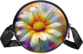 Generic Daisy FoLower Petit sac &agrave; bandouli&egrave;re rond d&eacute;contract&eacute; avec fermeture &eacute;clair et bretelles r&eacute;glables pour femme et fille Motif cercles