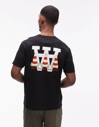 Wood Wood Double A By Wood Wood - T-shirt 100 % coton avec imprim&eacute; c&ocirc;ne au dos - Noir