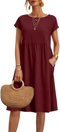 Generico 2025 Femmes V&ecirc;tements d&Eacute;t&eacute; Col rond &agrave; Manches Courtes V&ecirc;tements D&eacute;contract&eacute;s Confortable Robe en Lin Respirant &Eacute;l&eacute;gant Couleur Unie Vintage Robe Boho 